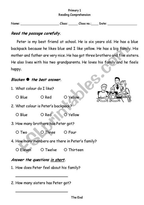Primary One Reading Comprehesion Esl Worksheet By Sueng