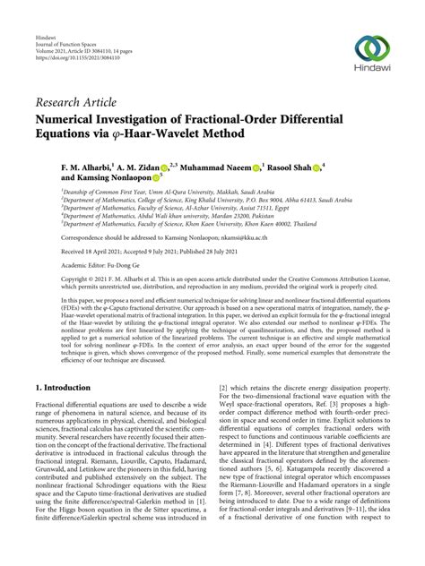 Pdf Numerical Investigation Of Fractional Order Differential