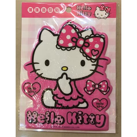 阿虎會社【b 237】正版 三麗鷗 Hello Kitty 凱蒂貓 貼紙 超大蓬蓬造型貼紙 澎澎造型 蝴蝶結 蝦皮購物