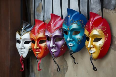 row of colorful masks on wall generate ai 3671094