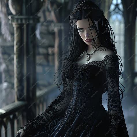 3d Rendered Photo Of Beautiful Woman In Gothic Style Dress Premium Ai