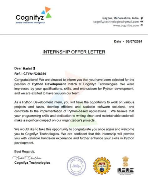 Harini Sethuramalingam On Linkedin Intern Python Cognifyz