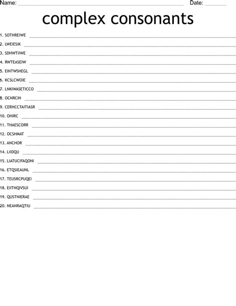 Complex Consonants Worksheets