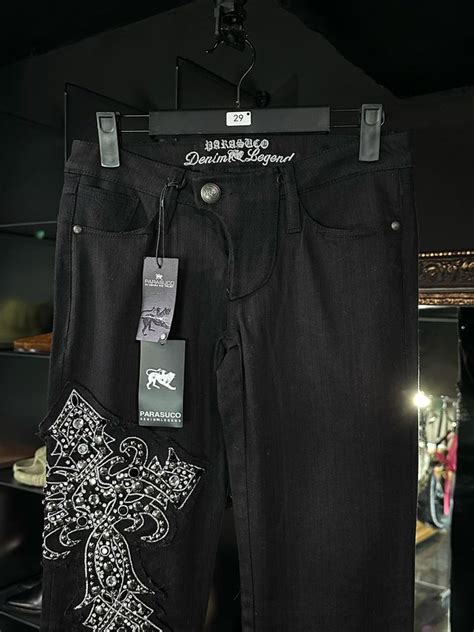 파라수코 블랙 진 데님 청 바지 십자가 패치 자수 비 헬로마켓