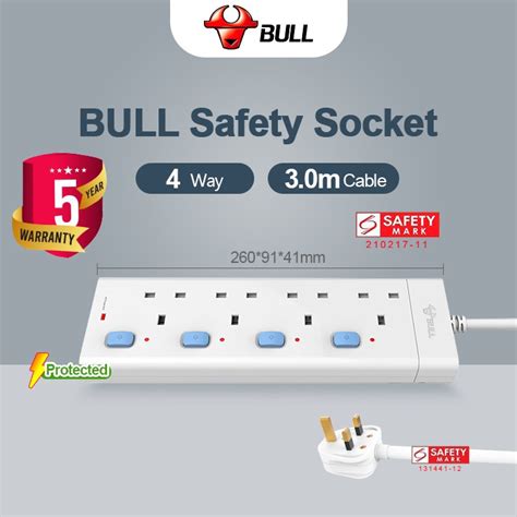 Bull Safety Socket 4 Way Lightning Protection Extension Socket Outlet