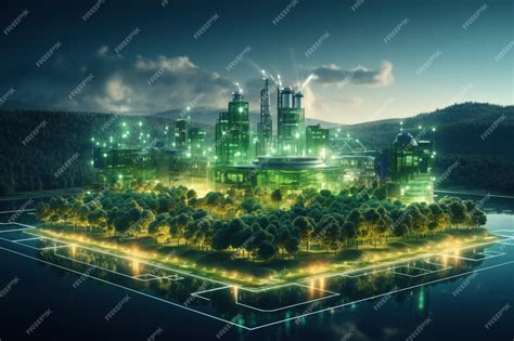 Premium Ai Image Futuristic Energy Plant Harnessing Green Energy