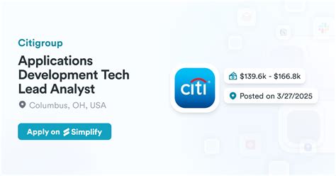 Applications Development Tech Lead Analyst Citigroup Simplify Jobs
