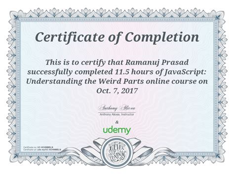 Ramanuj Prasad On Linkedin Completion Certificate For Javascript Understanding The Weird Parts