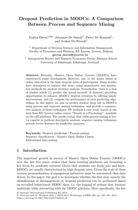 Pdf Dropout Prediction In Moocs A Comparison Between Process And Sequence Mining