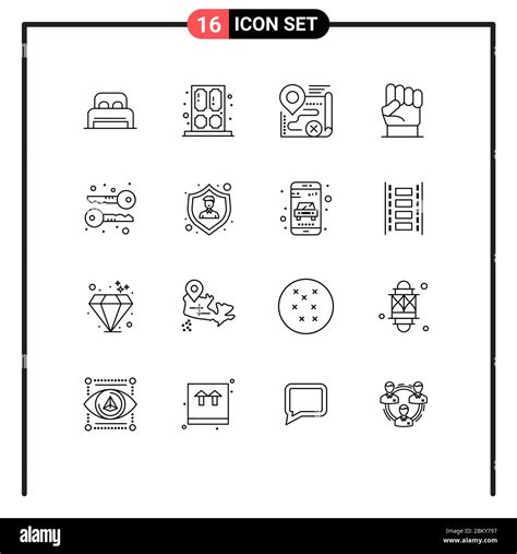 Set Of 16 Modern UI Icons Symbols Signs For Strength Human Map Hand