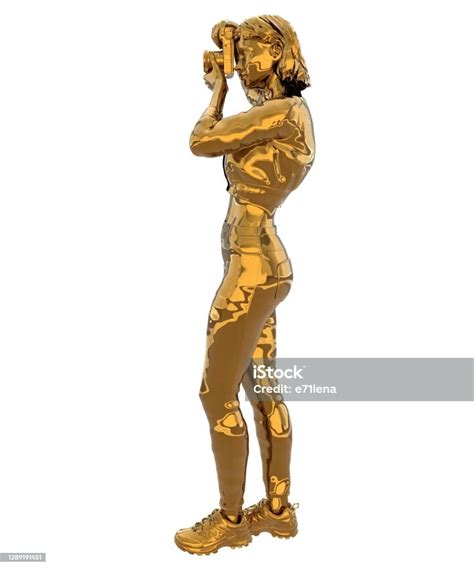 흰색 배경 3d 일러스트에 고립 된 금의 여성 사진 작가 동상 0명에 대한 스톡 사진 및 기타 이미지 0명 3차원 형태