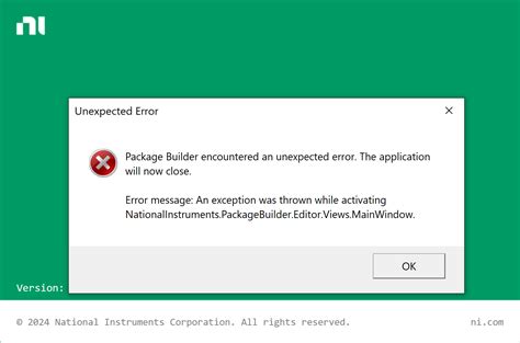 Unexpected Error When Launching Package Builder Ni