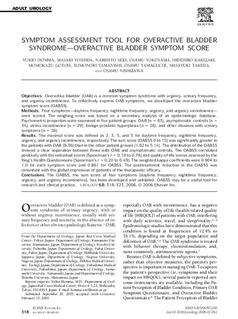 Pdf Symptom Assessment Tool For Overactive Bladder Syndrome—overactive Bladder Symptom Score