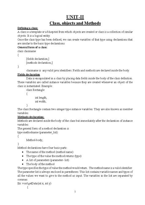 Unit 2 Java Understanding Classes Objects And Methods Studocu