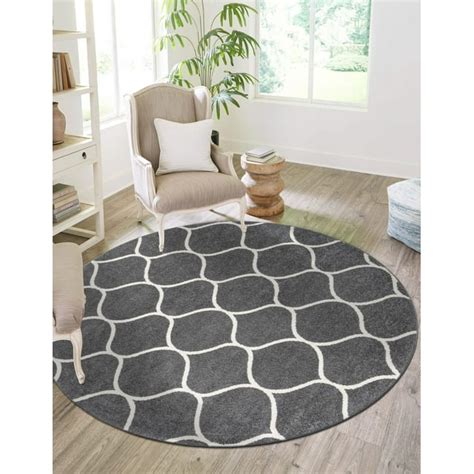Unique Loom Trellis Frieze Collection Area Rug Rounded 4 1 Round