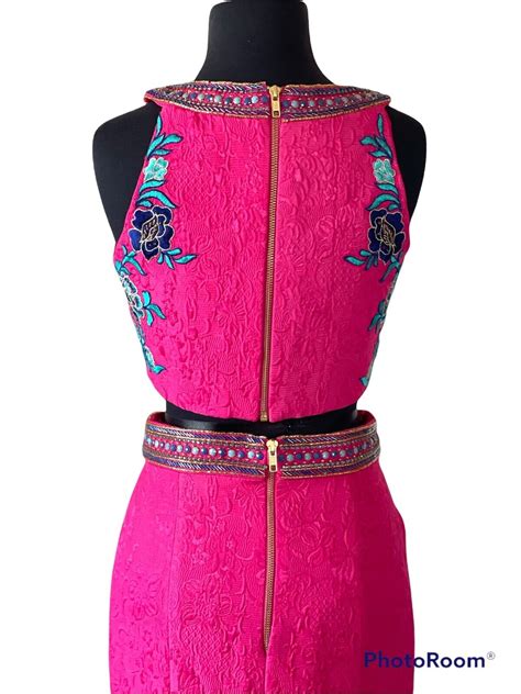 Cassandra Stone Sequins Embroidered Fuchsia Two Piece Gem