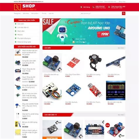 giao diện website bán linh kiện Điện tử tony công