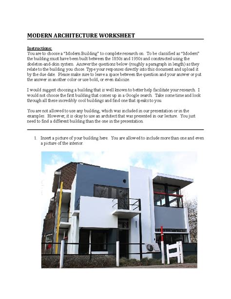 Modern Architecture Worksheet Modern Architecture Worksheet Instructions You Are To Choose A