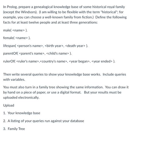 Solved In Prolog Prepare A Genealogical Knowledge Base Of Chegg