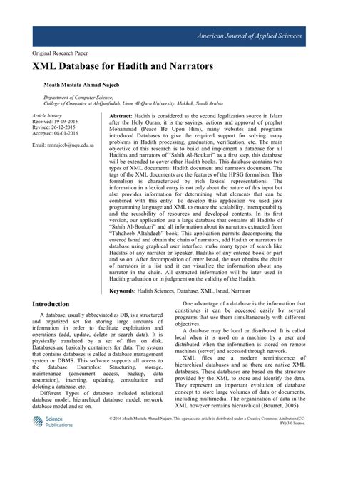 Pdf Xml Database For Hadith And Narrators