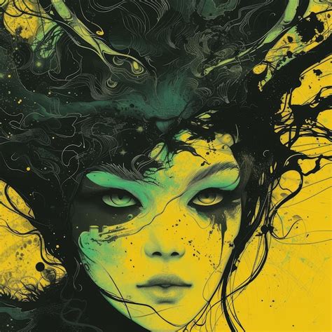 Abstract Artistic Representation Of A Woman With Swirling Dark Hair And