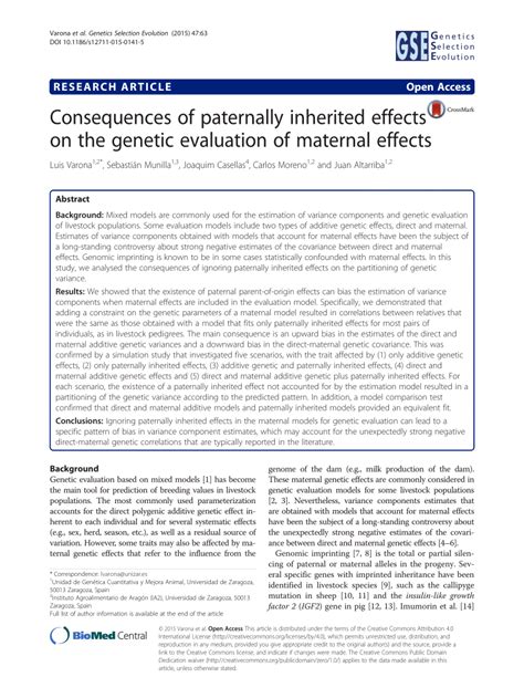 Pdf Consequences Of Paternally Inherited Effects On The Genetic