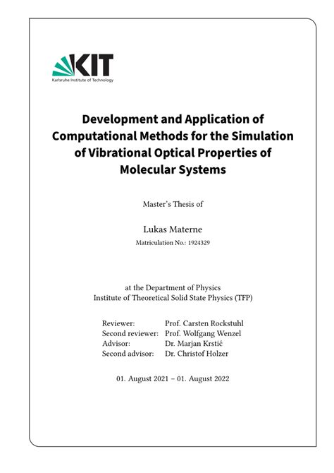 Pdf Development And Application Of Computational Methods For The Simulation Of Vibrational