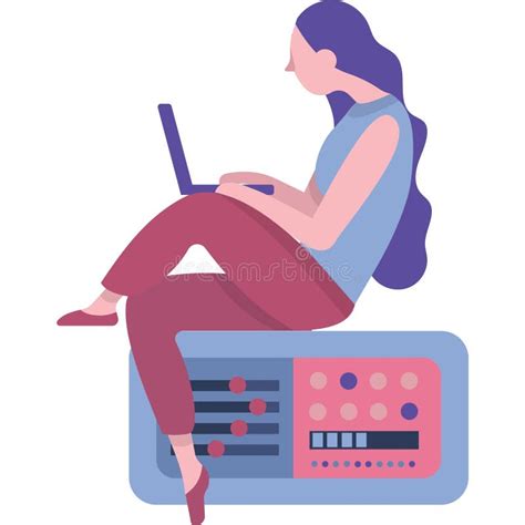 Vector Woman Using Cloud Hosting For Storage Icon Stock Vector