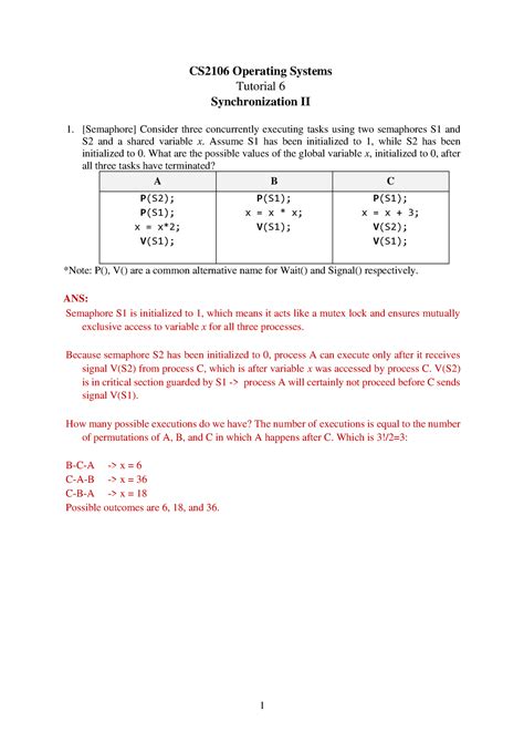 Cs2106 Tutorial 6 CS2106 Operating Systems Tutorial 6 Synchronization