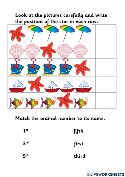 Ordinal Numbers 1 5 Interactive Worksheet Kindergarten Worksheets