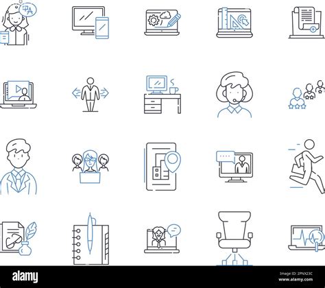 Telecommuting Team Line Icons Collection Virtual Remote
