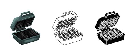 직사각형 벨기에 와플에 대한 와플 다리미의 벡터 그림 평평하고 간단한 스타일 윤곽선 갈색에 대한 스톡 벡터 아트 및 기타 이미지