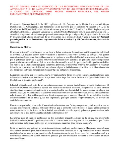Ley General De Profesiones De Ley General Para El Ejercicio De Las