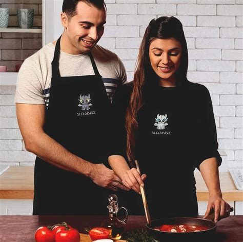 Custom Embroidered Aprons For Couples Matching Couples Aprons Dragon