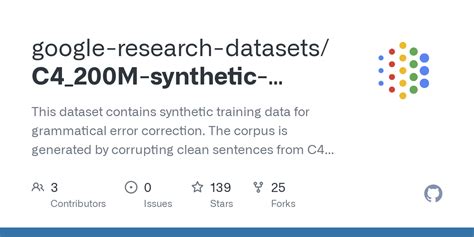 GitHub Google Research Datasets C4 200M Synthetic Dataset For