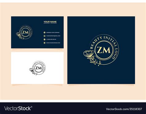 Initial Zm Letters Hand Drawn Feminine And Floral Vector Image
