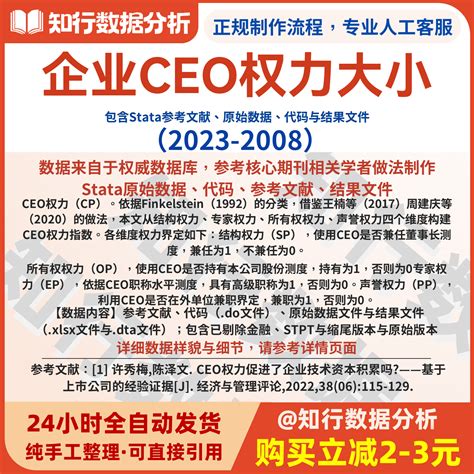 上市公司ceo权力2023 2008包含stata原始数据、代码与结果 经管研究数据之家
