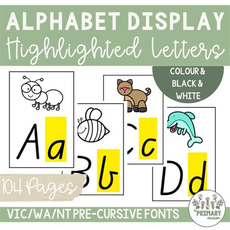 Alphabet Poster Display Vic Wa Nt Print And Pre Cursive Fonts Highlighted