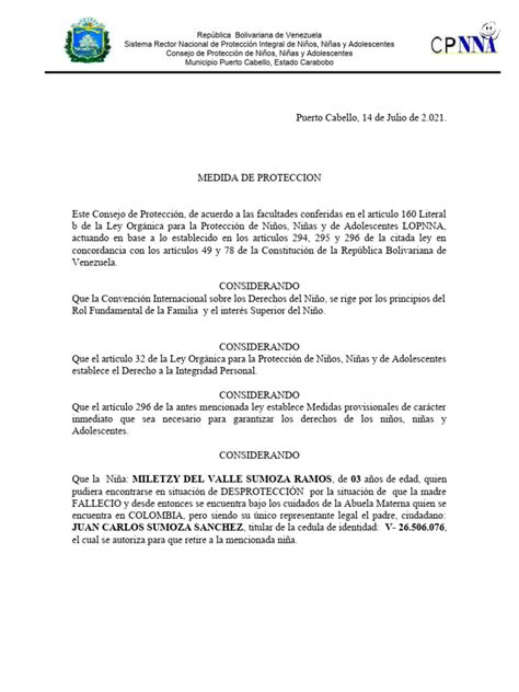 Medida De Proteccion Samuel David Pdf Venezuela Derechos De Los Niños