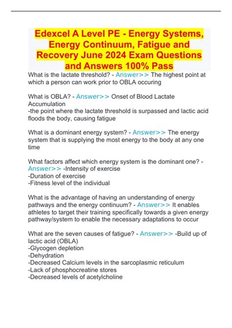 Edexcel A Level Pe Energy Systems Energy Continuum Fatigue And Recovery June 2024 Exam