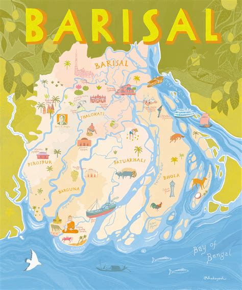 Illustrated Map Of Barisal Division Dhakayeah