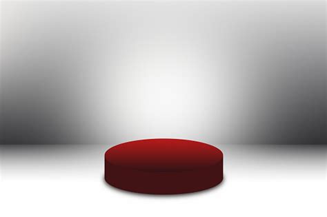 빈 레드 서클 연단은 스튜디오 룸 3d 배경과 스탠드 우승자 스테이지 선반 장면 템플릿 플랫폼 디스플레이는 밝은 배경으로 회색으로 격리되어 있습니다 프리젠 테이션 제품을위한
