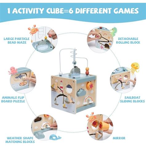 Бебешки образователен куб дървен със занимания 6 в 1 12 месеца Kabi Emag Bg