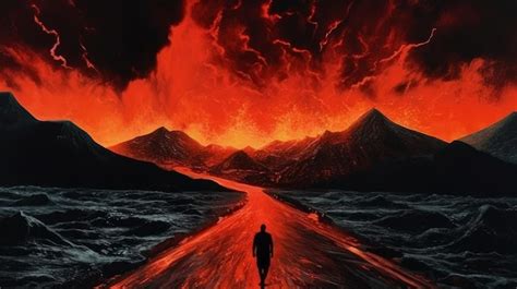 Premium AI Image A Man Walks On The Road Through Hell