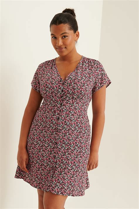 Mini Buttoned Dress Flower Na Kd