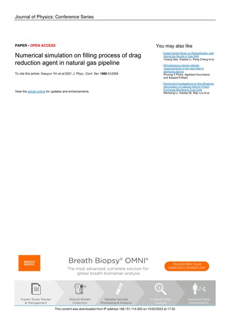 PDF Numerical Simulation On Filling Process Of Drag Reduction Agent In Natural Gas Pipeline