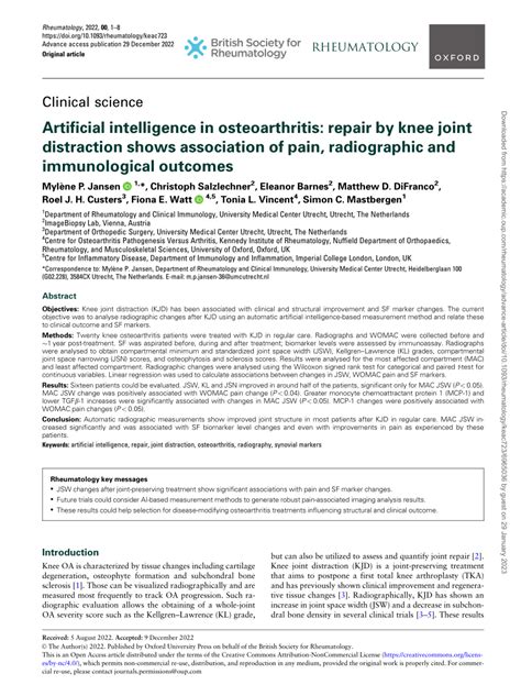 Pdf Artificial Intelligence In Osteoarthritis Repair By Knee Joint