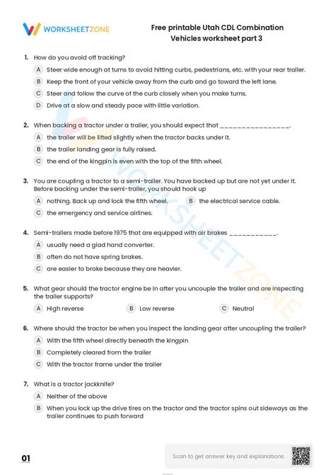 Free Printable Utah Cdl Combination Vehicles Worksheet Part 4