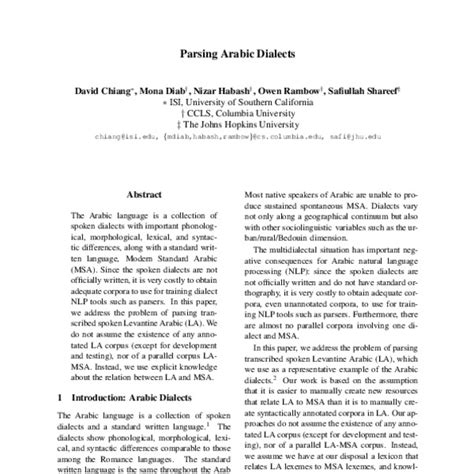 Parsing Arabic Dialects Acl Anthology