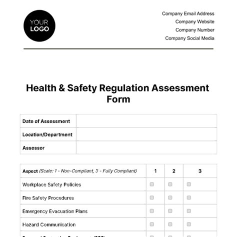 Health And Safety Regulation Assessment Form Template Edit Online And Download Example